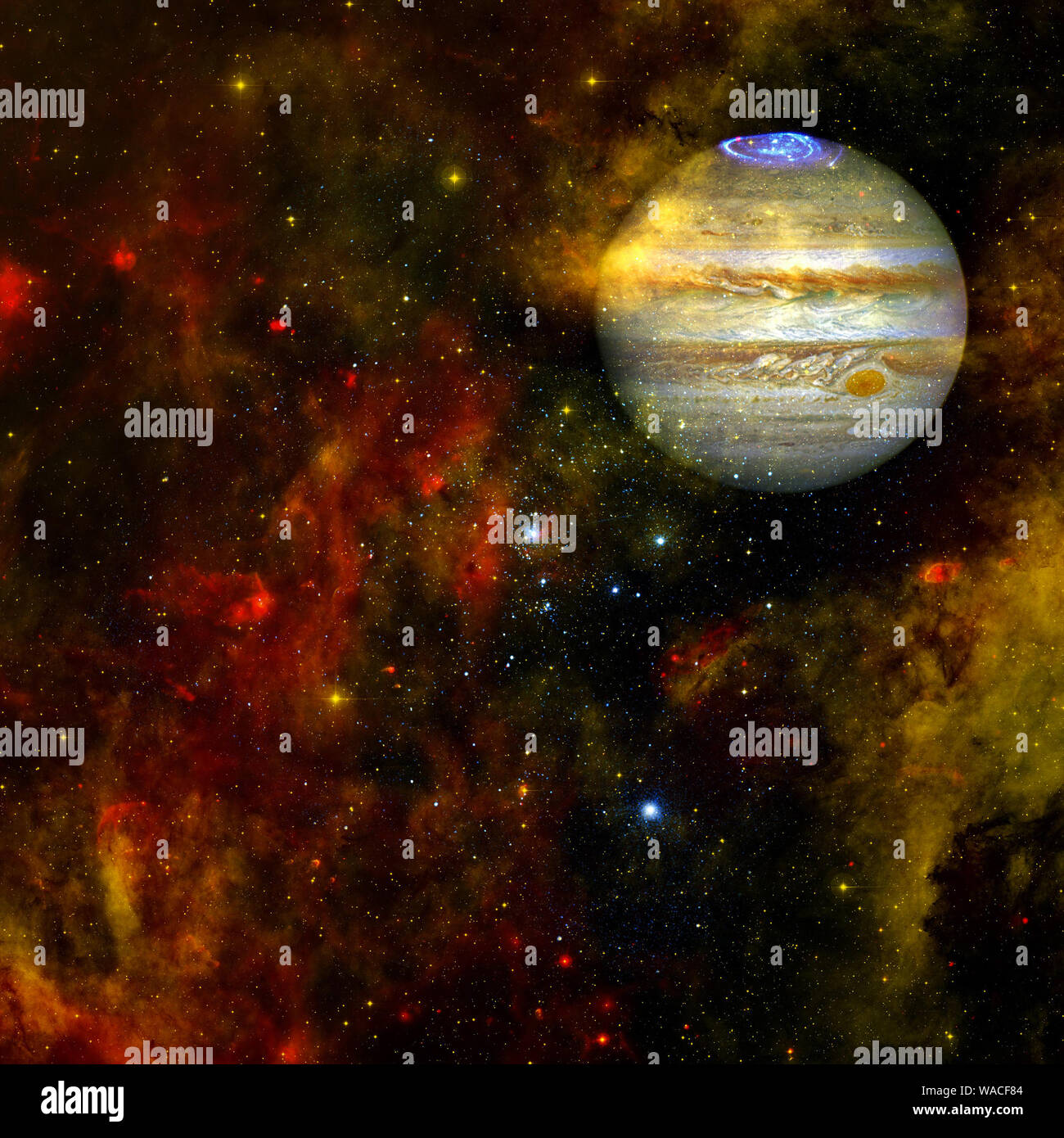 Planet Jupiter in the colorful starry universe. Elements of this image ...