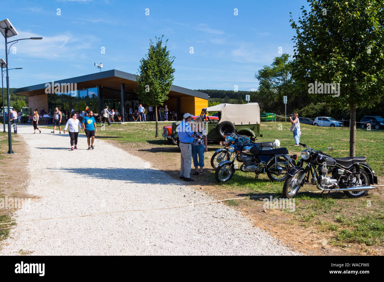 Old-timer motorcycle and car show at the Pan-European Picnic memorial ...