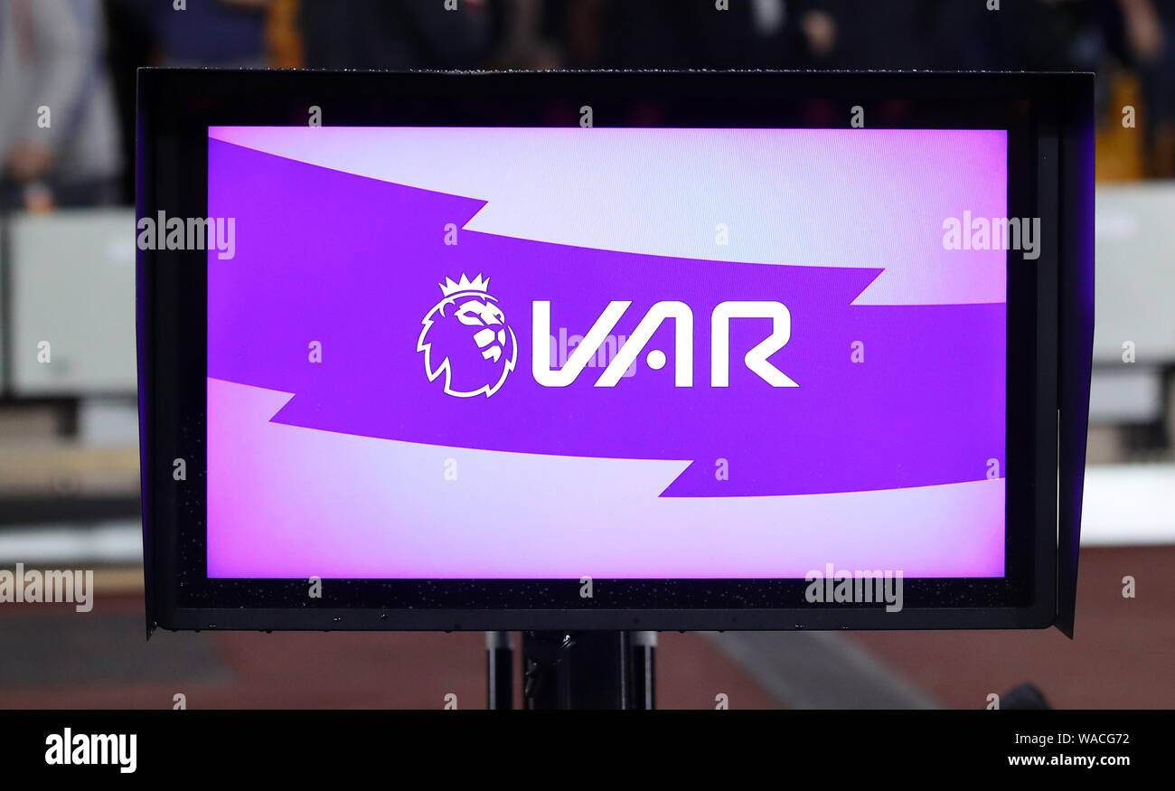 A view of the VAR system pitch side during the Premier League match at ...
