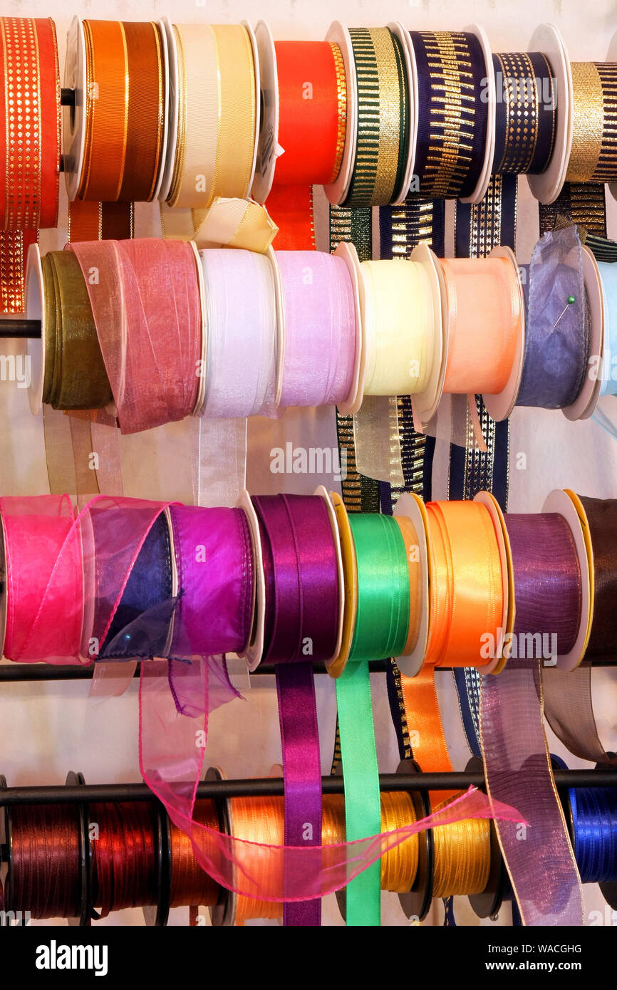 Bunch of various colorful packing ribbons and strips Stock Photo - Alamy