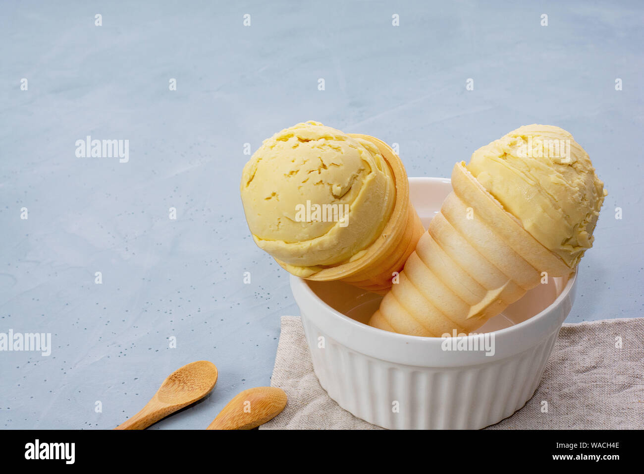 Homemade organic vanilla ice cream on a light background Stock Photo ...