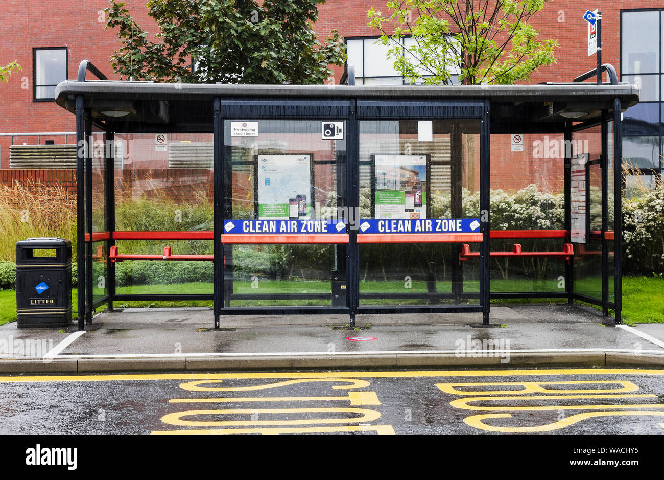 Clean air zone sign on a UK bus stop Stock Photo - Alamy