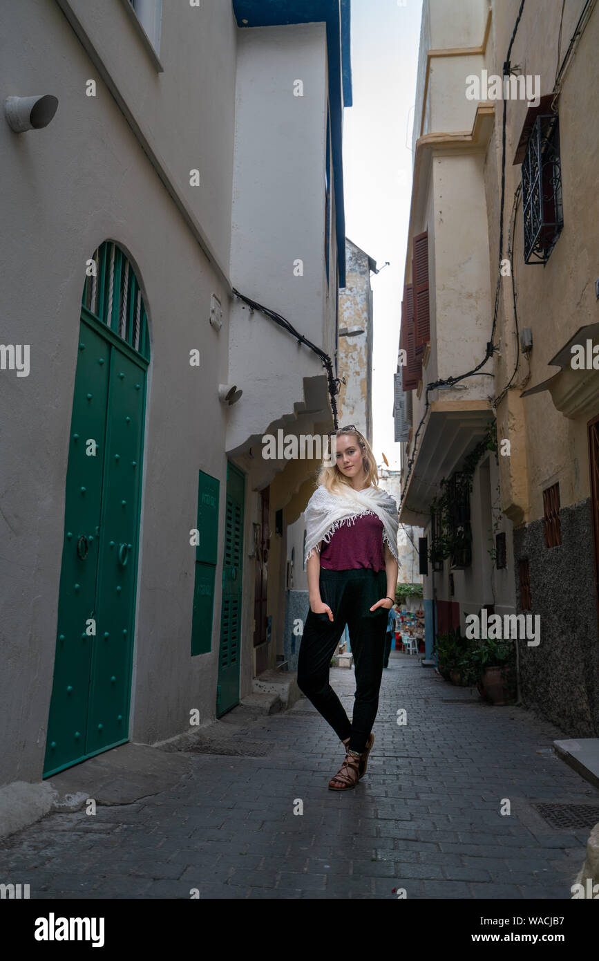 Young tourist woman posing in Tangier, Morocco Stock Photo - Alamy