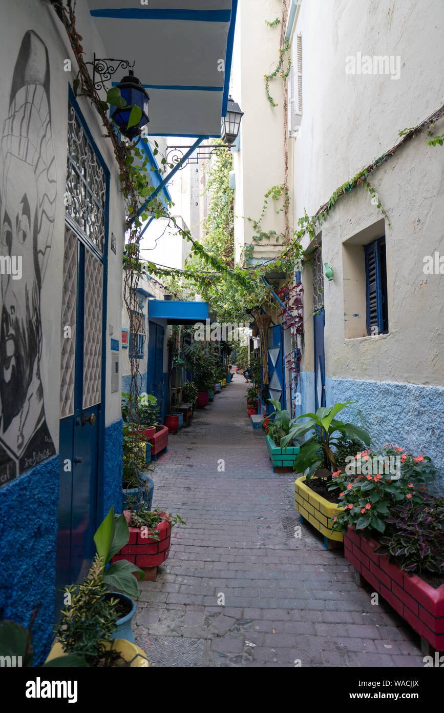 Picturesque narrow street in the medina of Tangier, Morocco Stock Photo ...