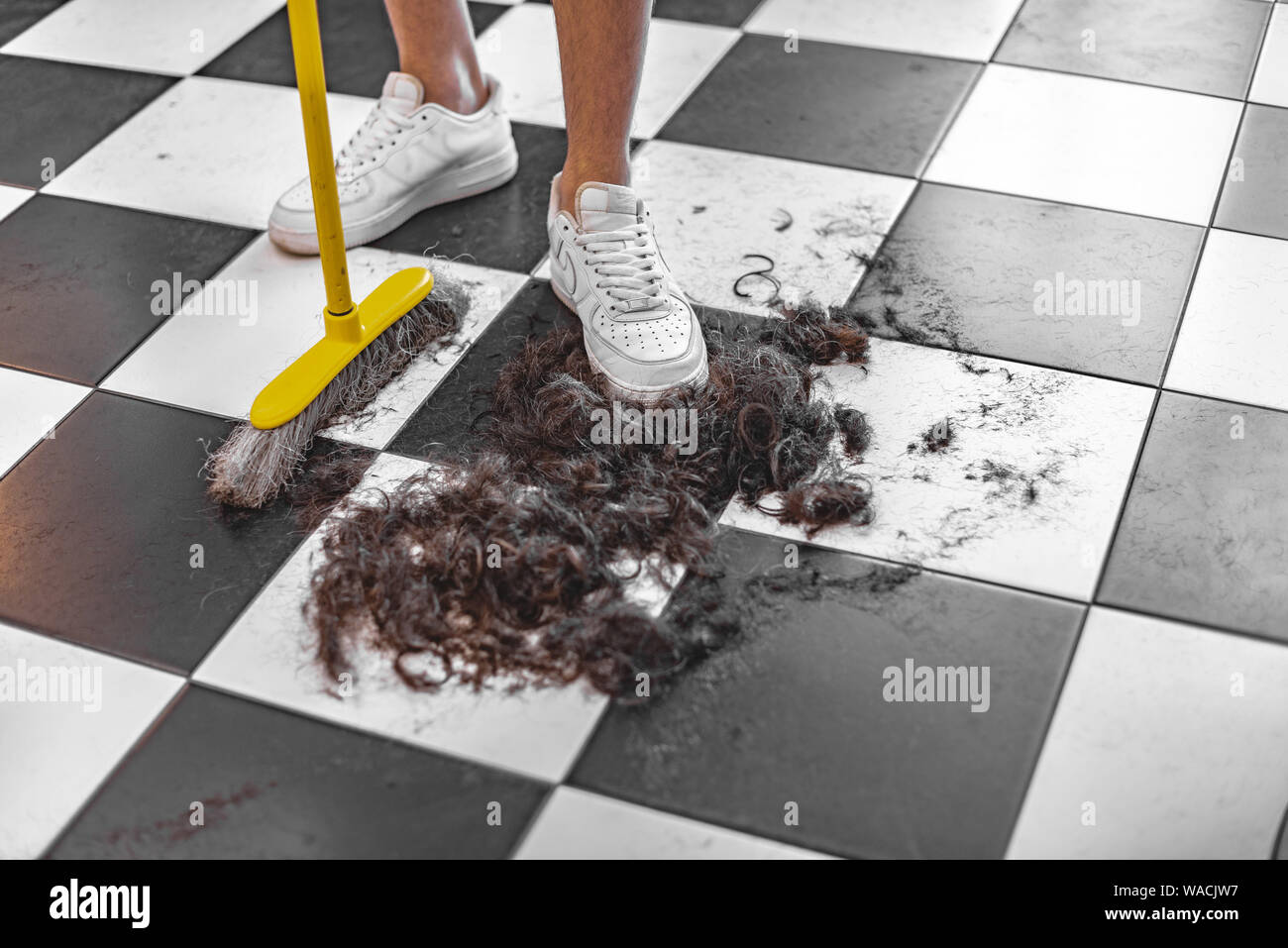 Barber shop cleaning. Workplace preparation Stock Photo - Alamy