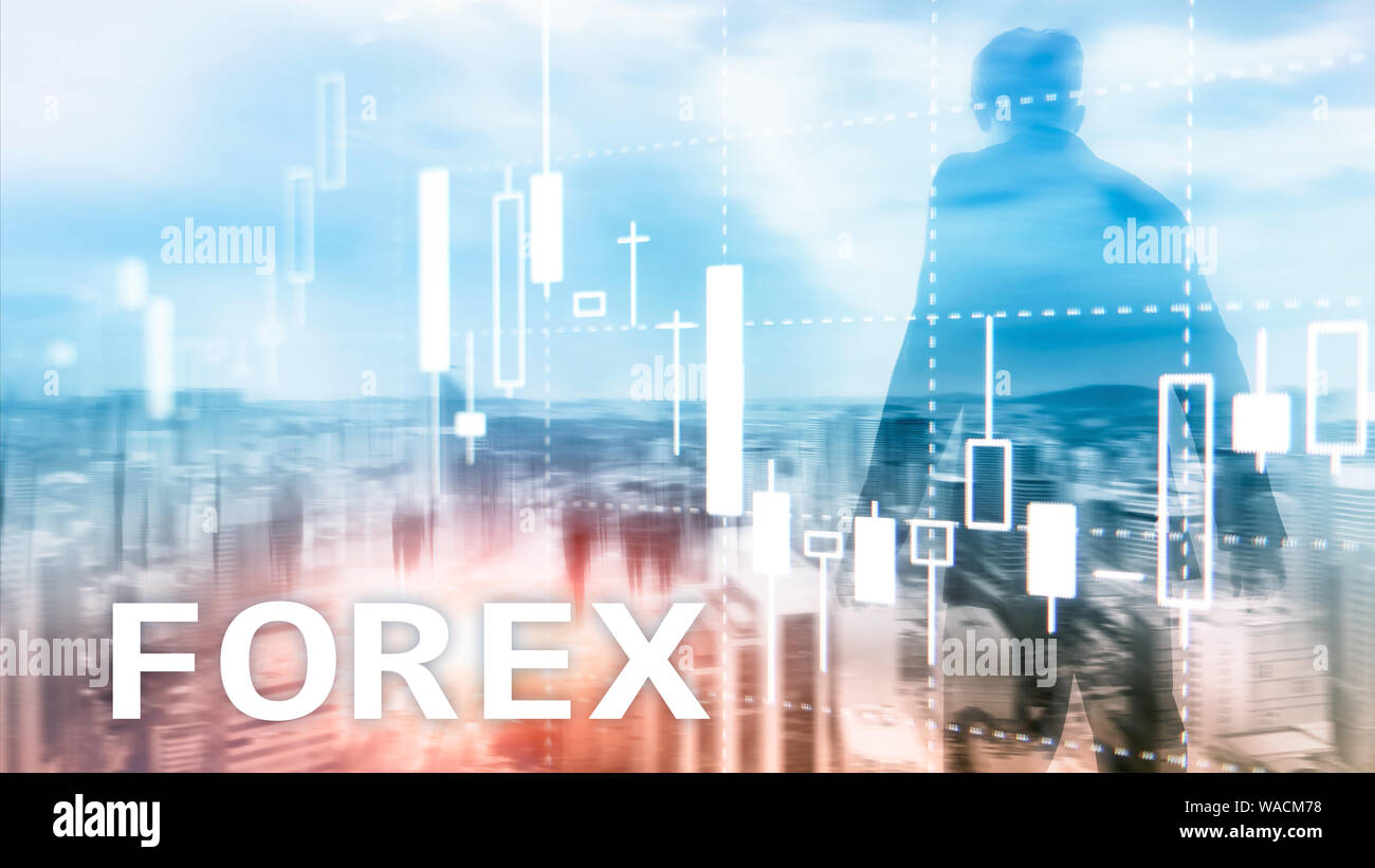Forex trading, financial candle chart and graphs on blurred business ...