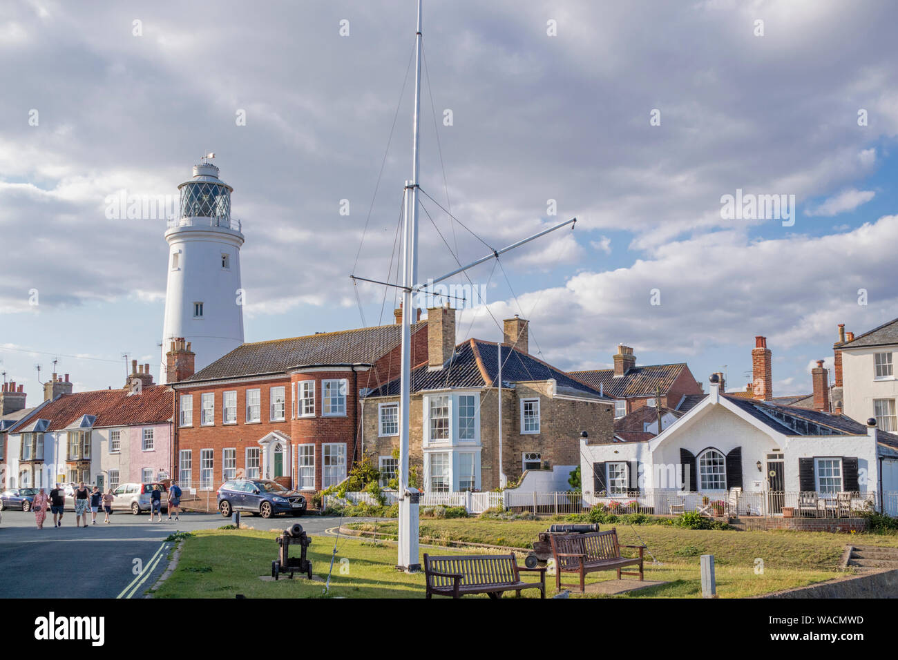 Southwold Lighthouse standing above historic town buildings, Southwold ...