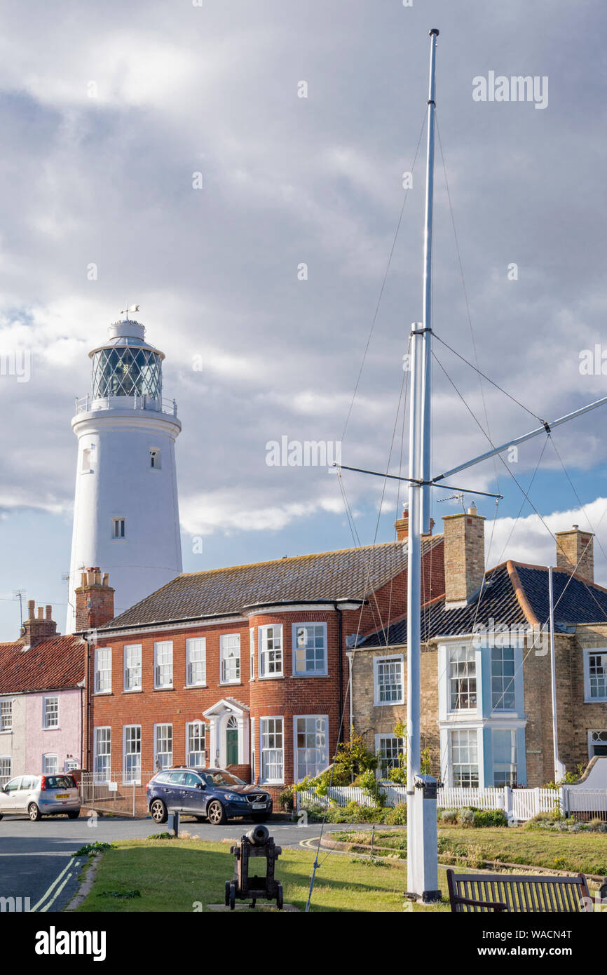 Southwold Lighthouse standing above historic town buildings, Southwold ...