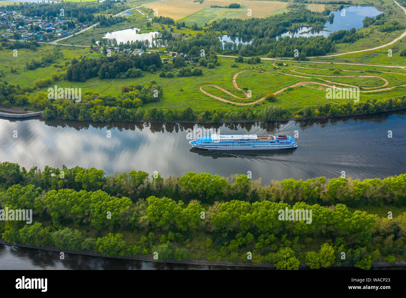 The Volga River, Russia. Tourist steamer floating on the Volga river ...