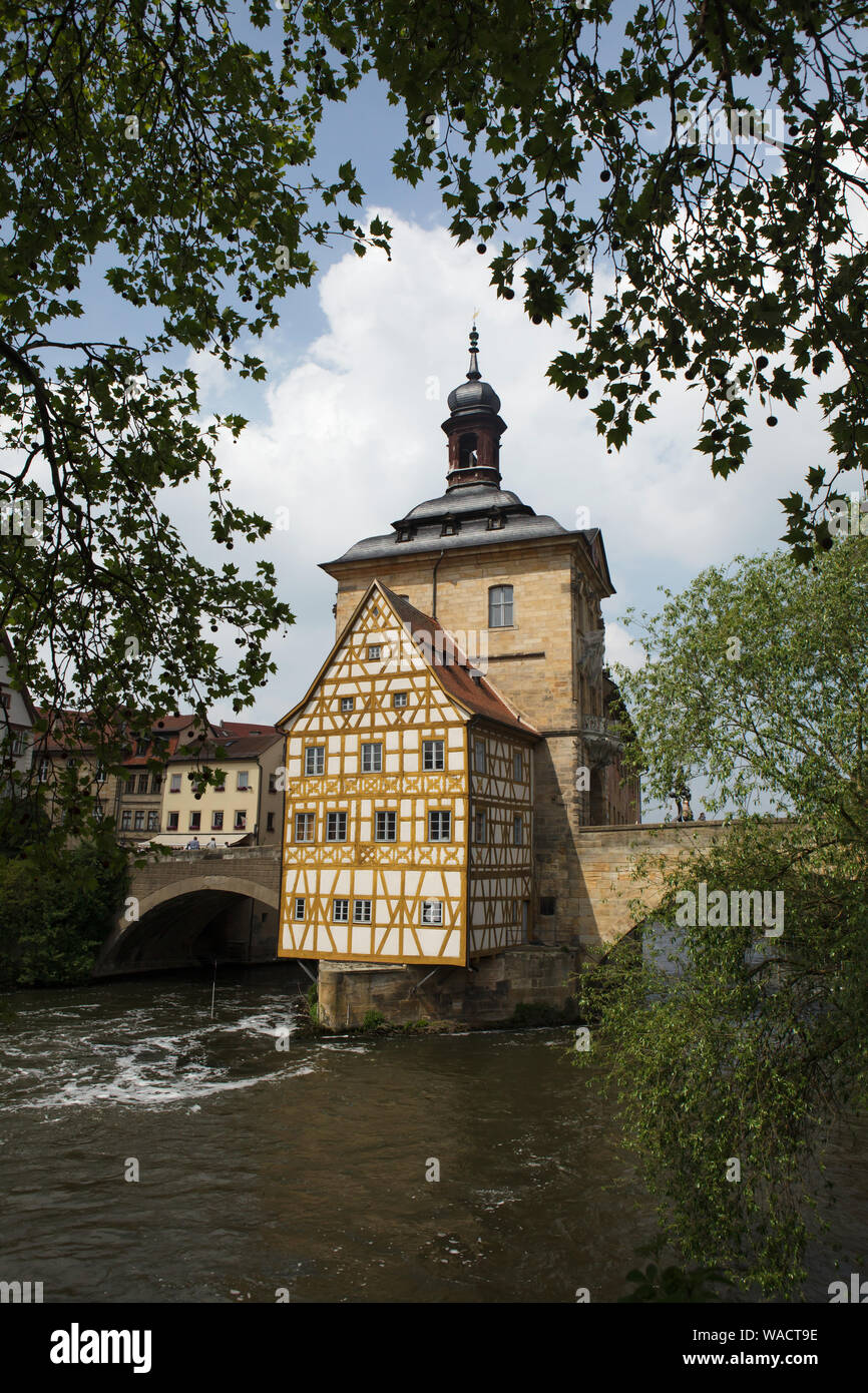 Altes Rathaus (Old Town Hall) on the Regnitz River in Upper Franconia ...