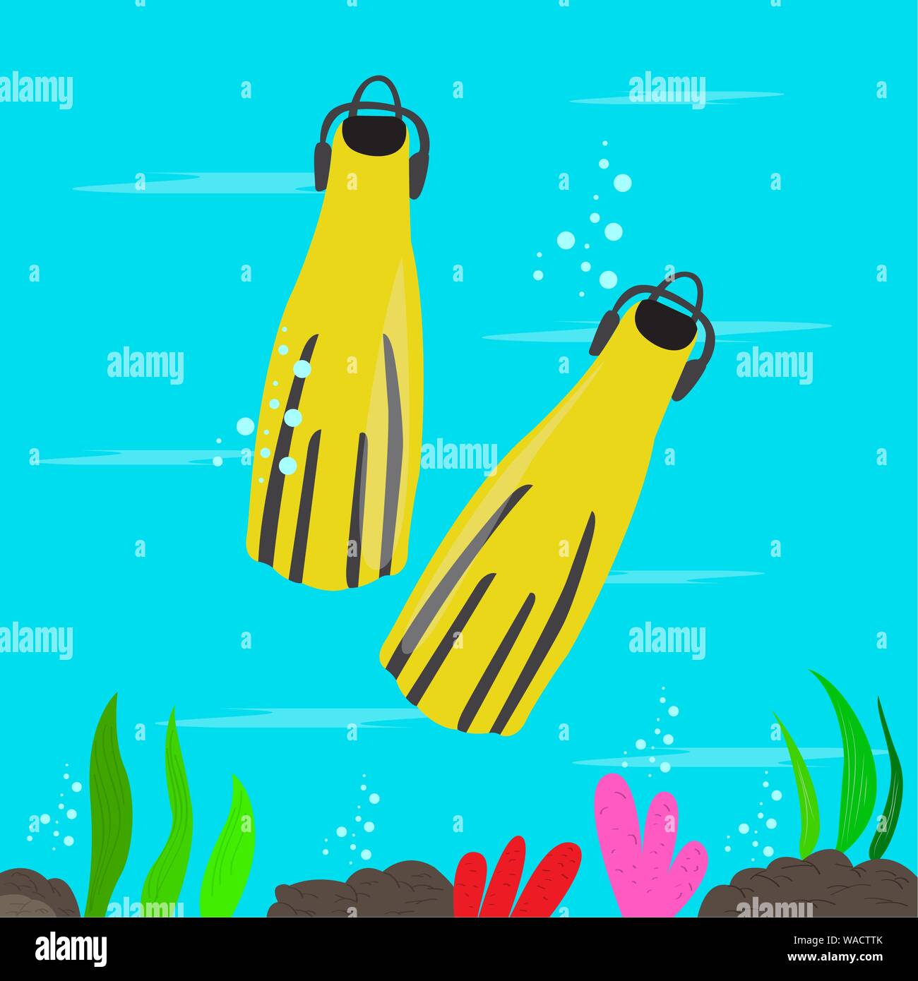 Diving fin in the ocean botton. Scuba diving concept - Vector Stock ...