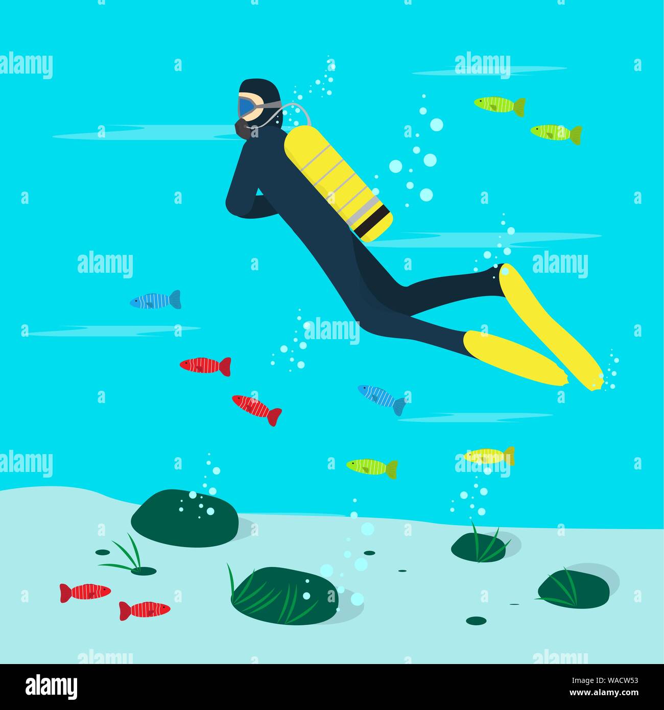Scuba diver diving in the ocean - Vector Stock Vector Image & Art - Alamy