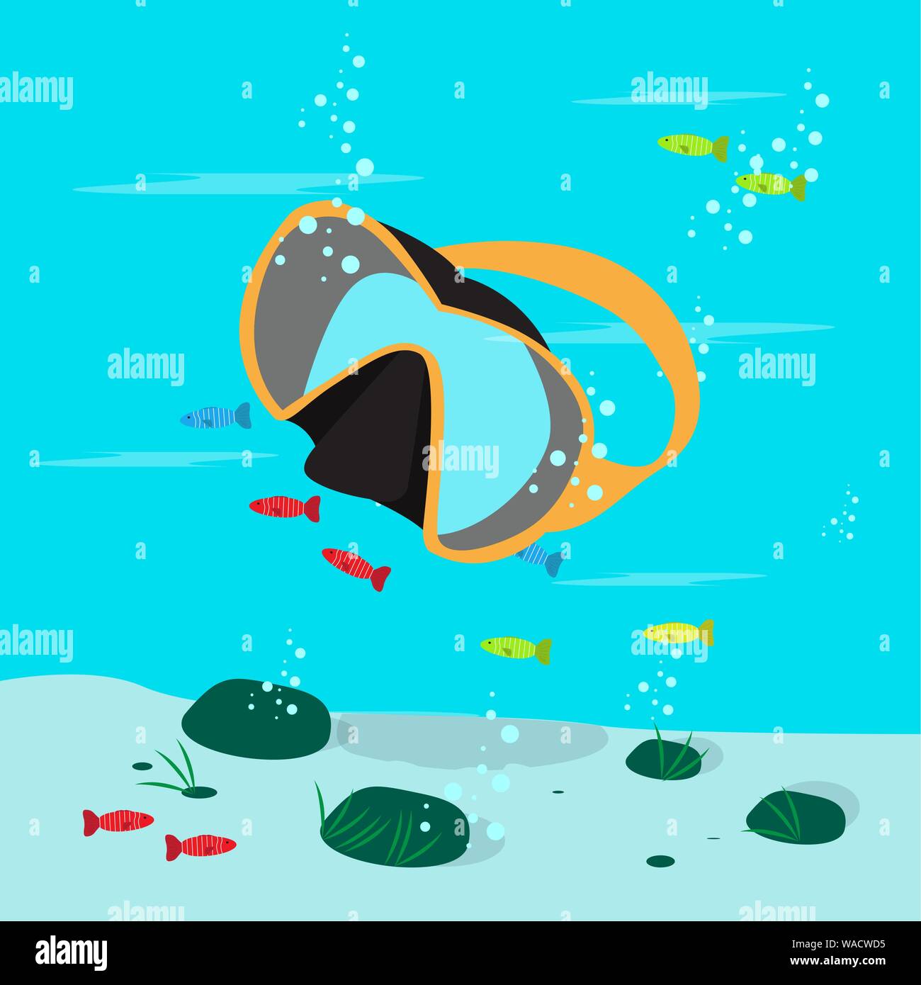 Diving mask over the ocean. Scuba diving concept - Vector. Scuba diving ...