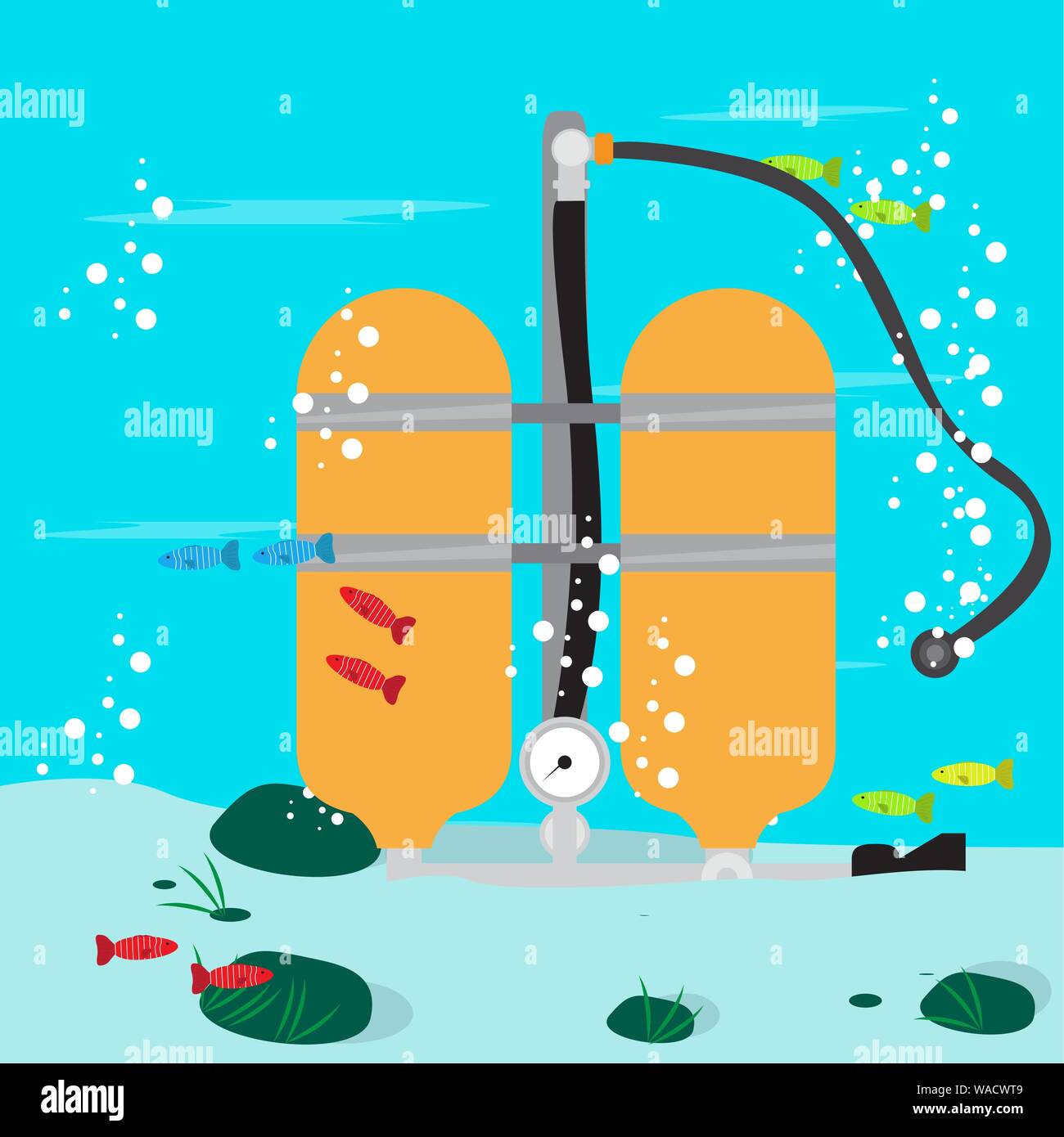 Diving tank in the ocean botton. Scuba diving concept - Vector Stock ...