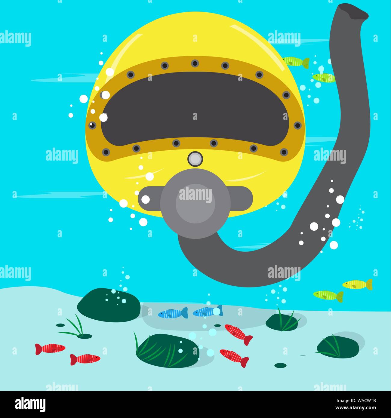 Diving mask over the ocean. Scuba diving concept - Vector. Scuba diving ...