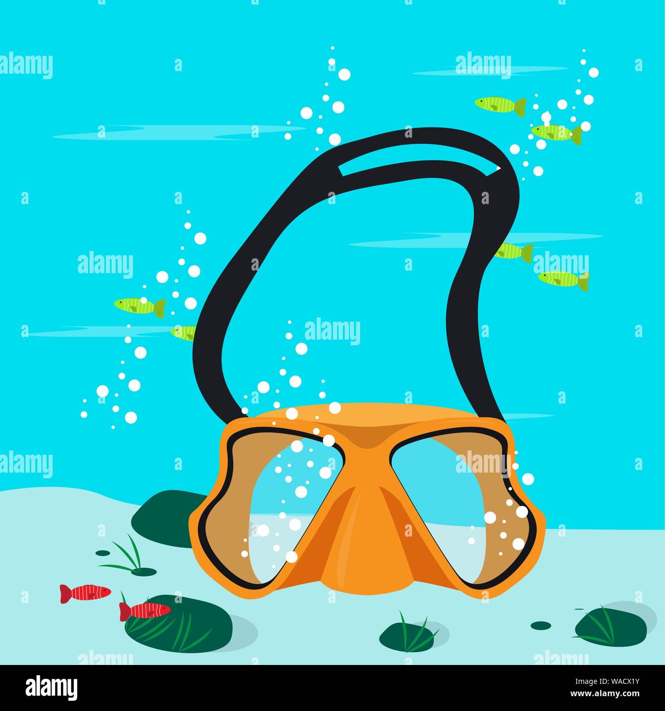 Diving mask over the ocean. Scuba diving concept - Vector. Scuba diving ...