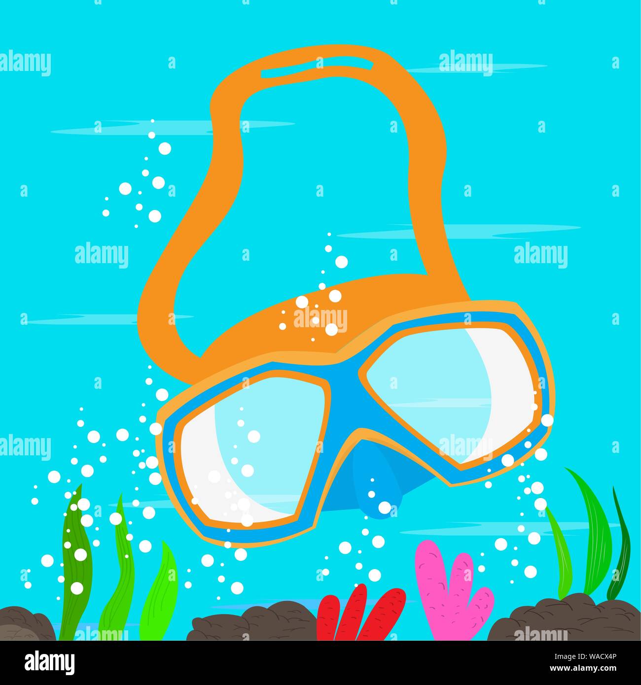 Diving mask over the coral reef with fishes. Scuba diving concept ...