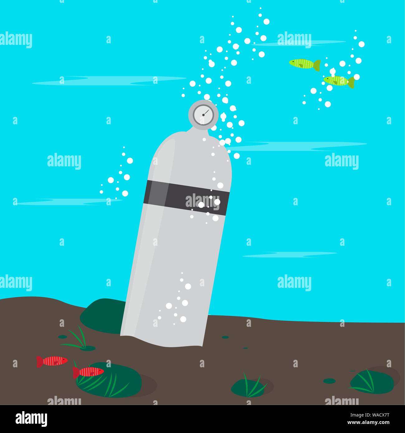 Diving tank in the ocean botton. Scuba diving concept - Vector Stock ...