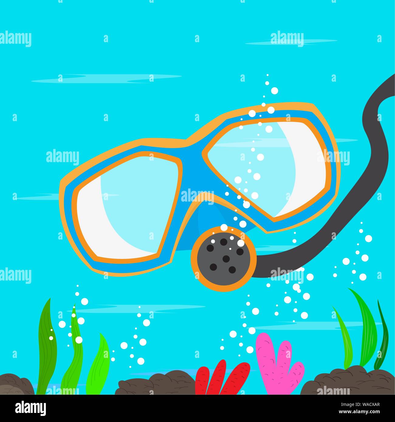 Diving mask over the coral reef with fishes. Scuba diving concept ...