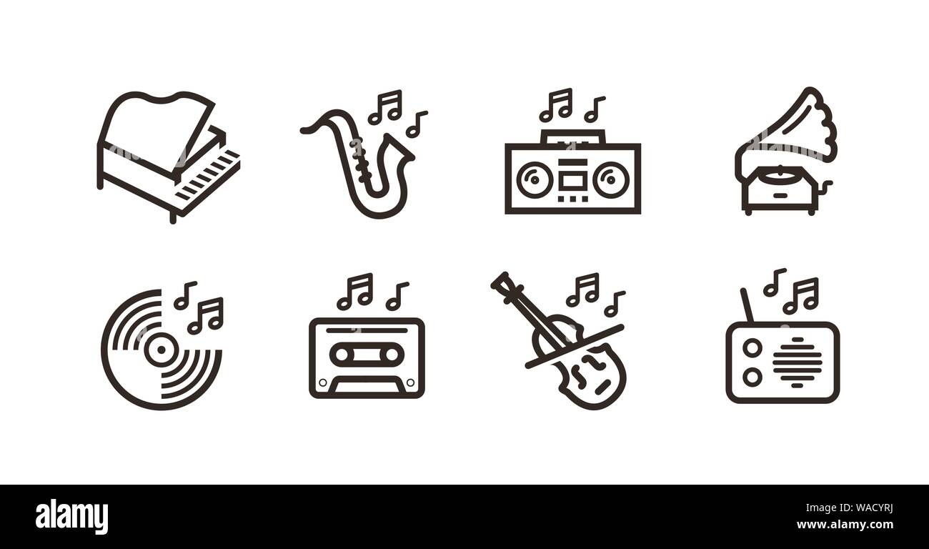 Music, line icons set. Collection vector black outline logo for mobile ...