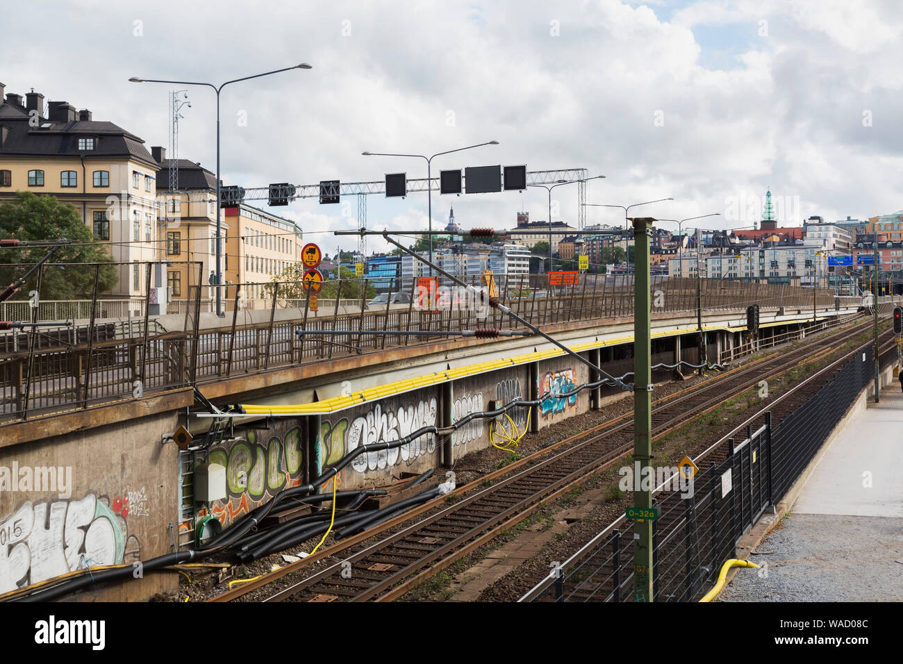 Electrified commuter train tracks, Stockholm, Sweden, Europe Stock ...