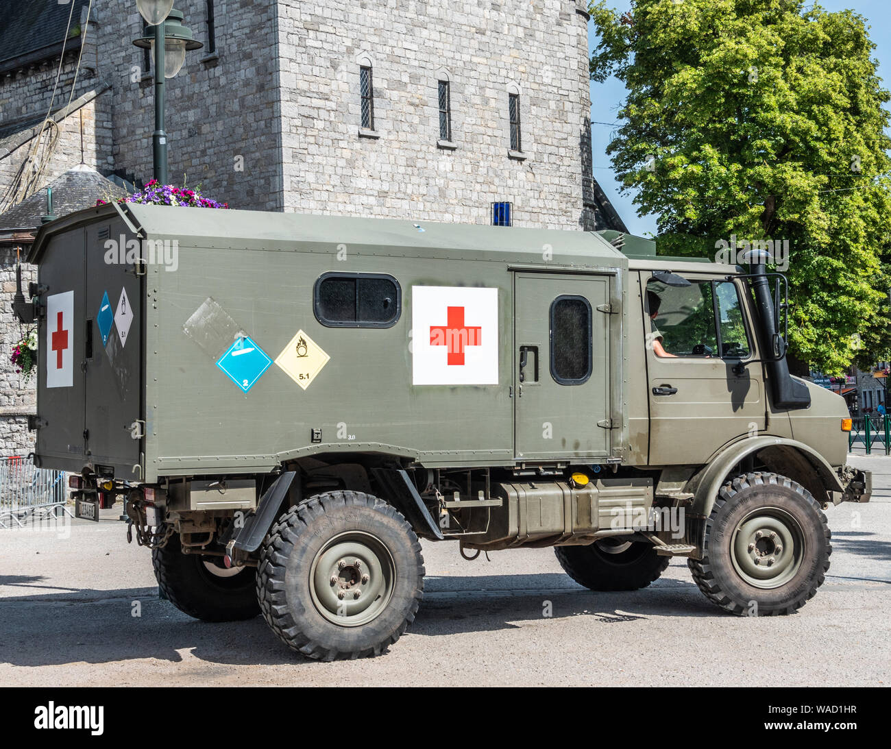Han-sur-Lesse, Belgium - June 25, 2019: Belgian army green ambulance ...