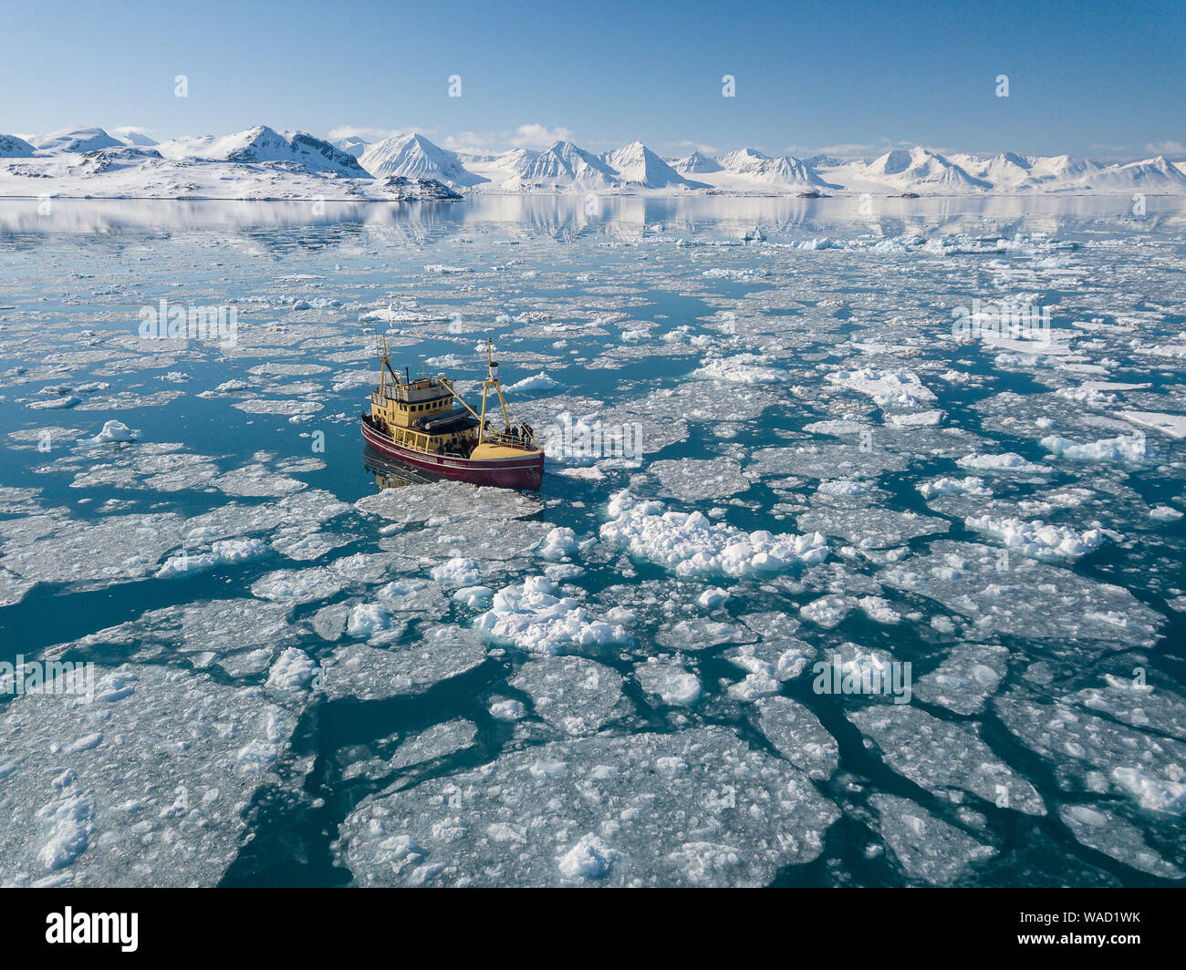 aerial view of a wooden boat caught in the ice Stock Photo - Alamy