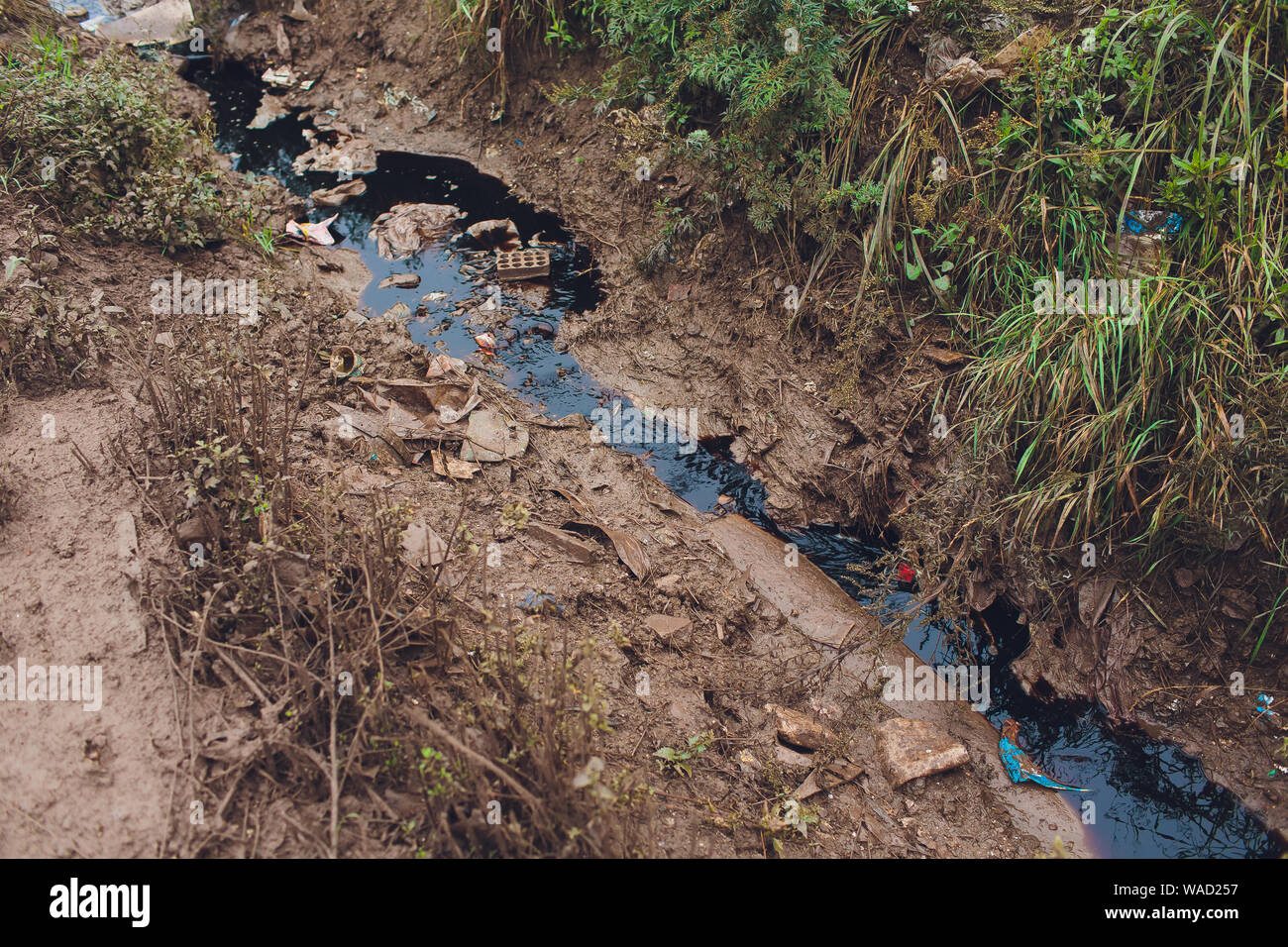 Black water and pollution at the river cause from waste by the factory ...