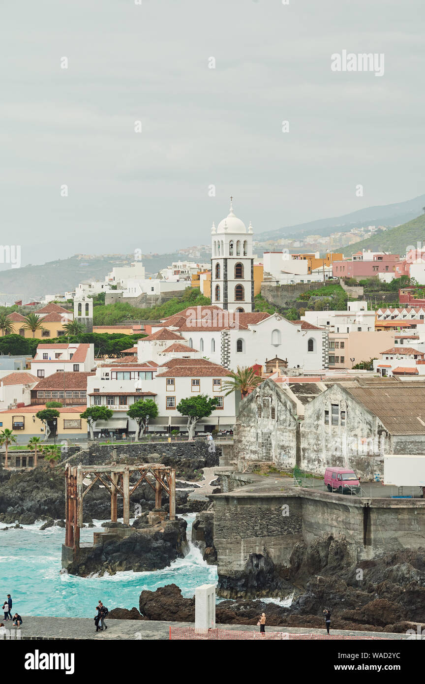 Beautiful townscape of Tenerife district with traditional white ...