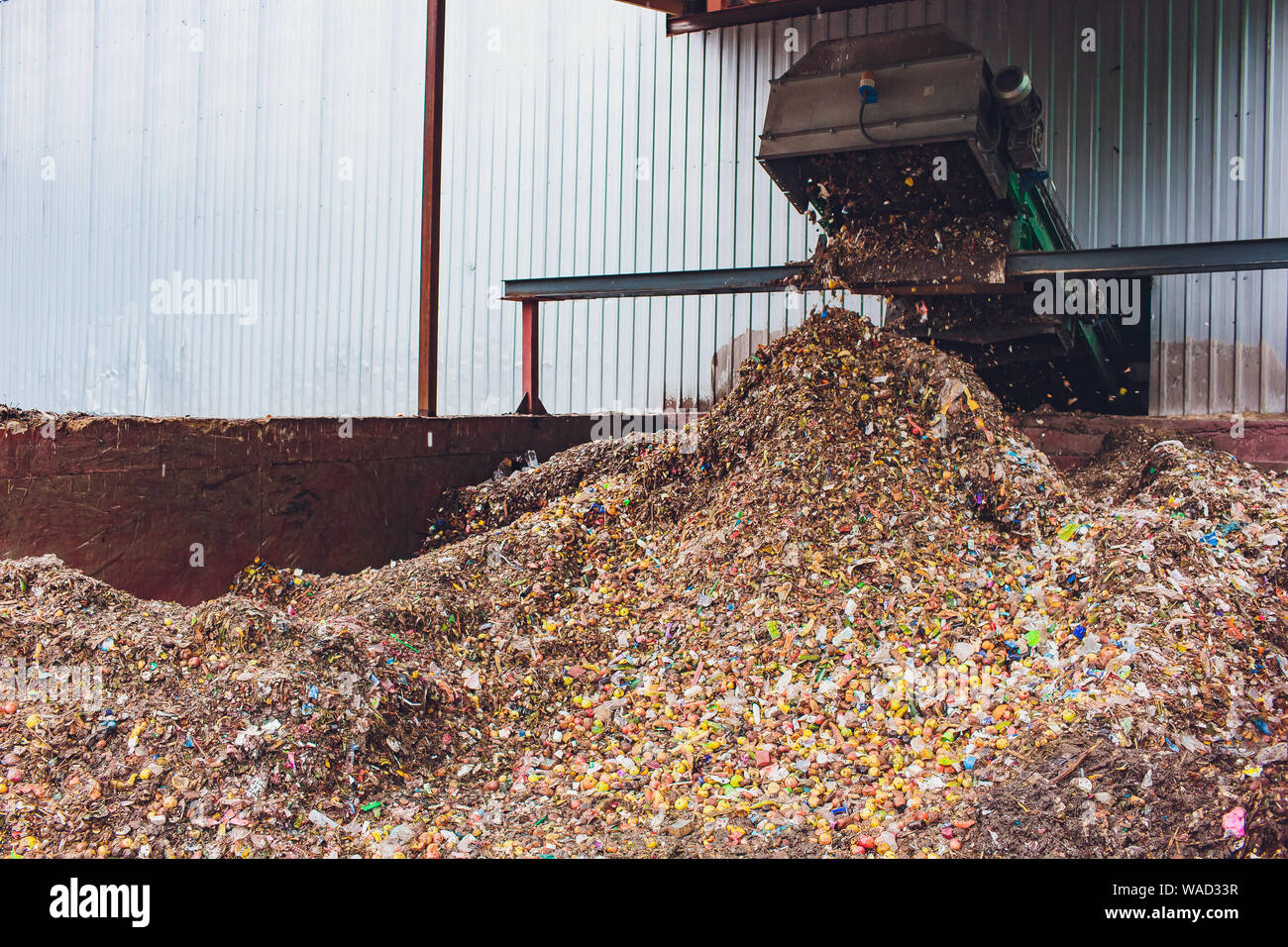moving conveyor transporter on Modern waste recycling processing plant ...