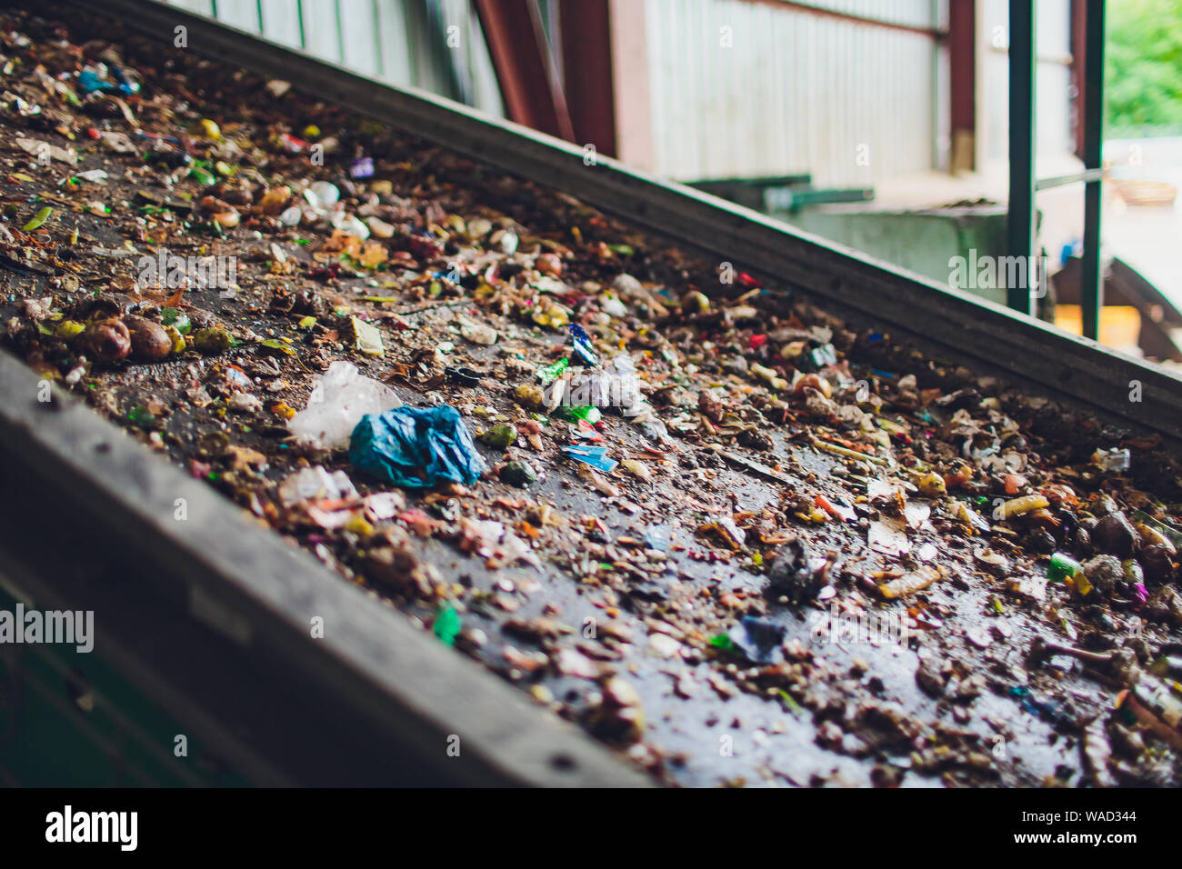 moving conveyor transporter on Modern waste recycling processing plant ...