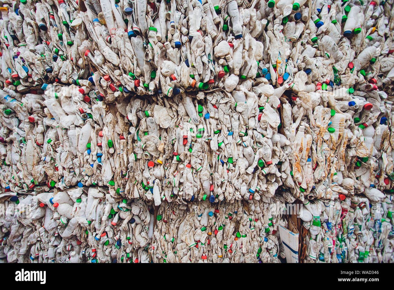 Ufa, Russia, 1 July, 2019: Large stack of old plastic bottles Stock ...
