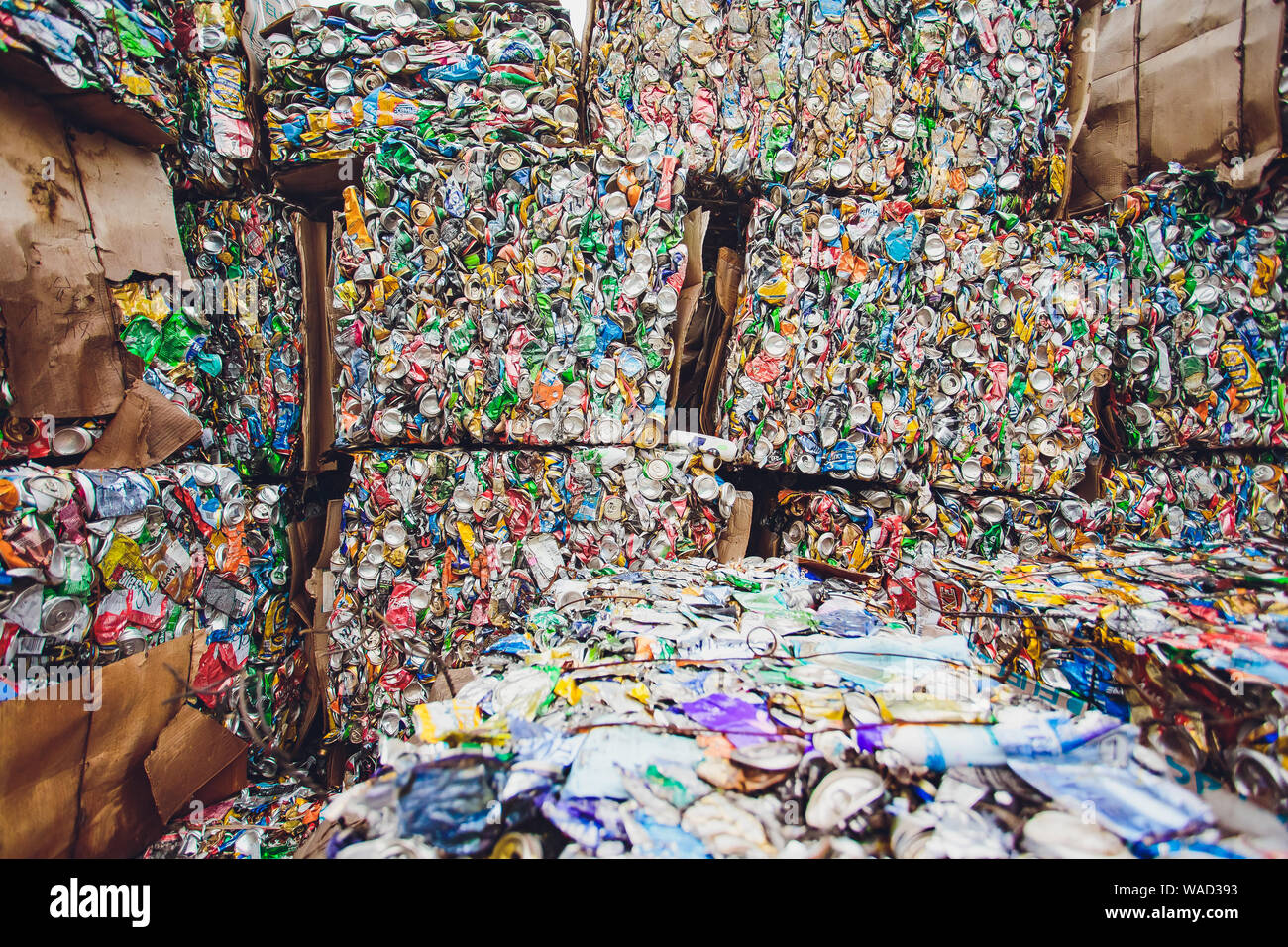Ufa, Russia, 1 July, 2019: Close up compressed aluminum cans,beer cans ...