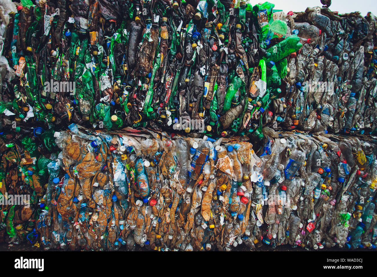 Ufa, Russia, 1 July, 2019 Large stack of old plastic bottles Stock ...