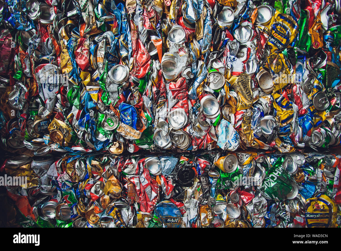 Ufa, Russia, 1 July, 2019: Close up compressed aluminum cans,beer cans ...