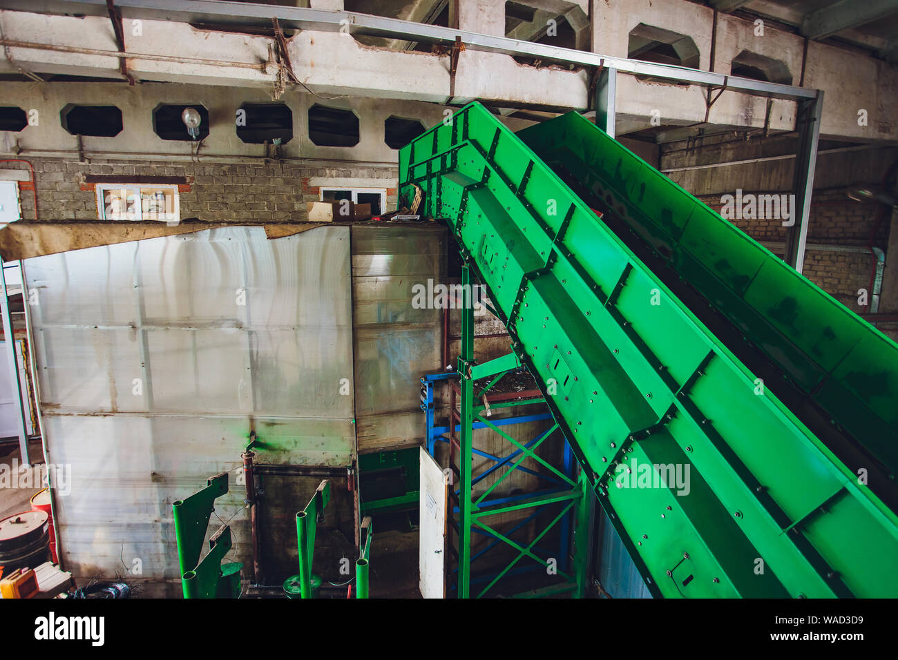 moving conveyor transporter on Modern waste recycling processing plant ...