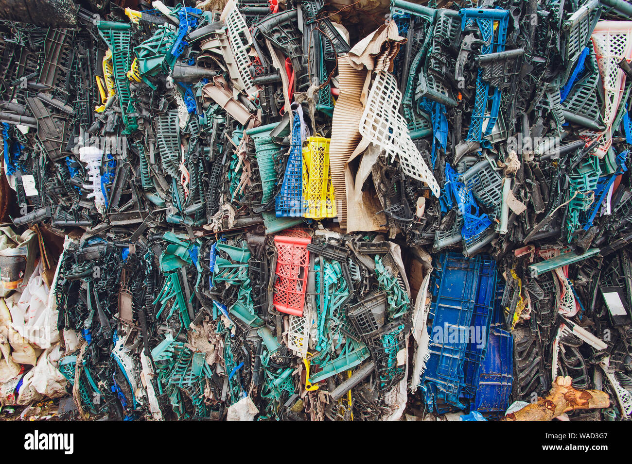 Plastic pressed bales at the modern waste hazardous processing plant ...