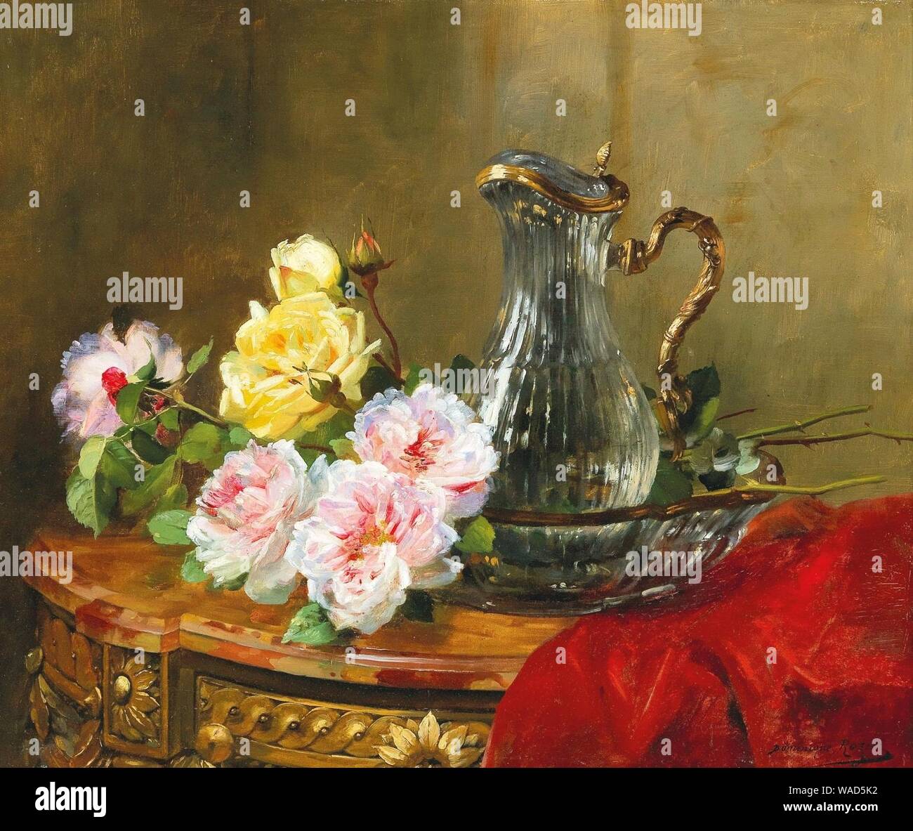 Dominique-Hubert Rozier - Stillleben mit Rosen und Wasserkaraffe Stock ...
