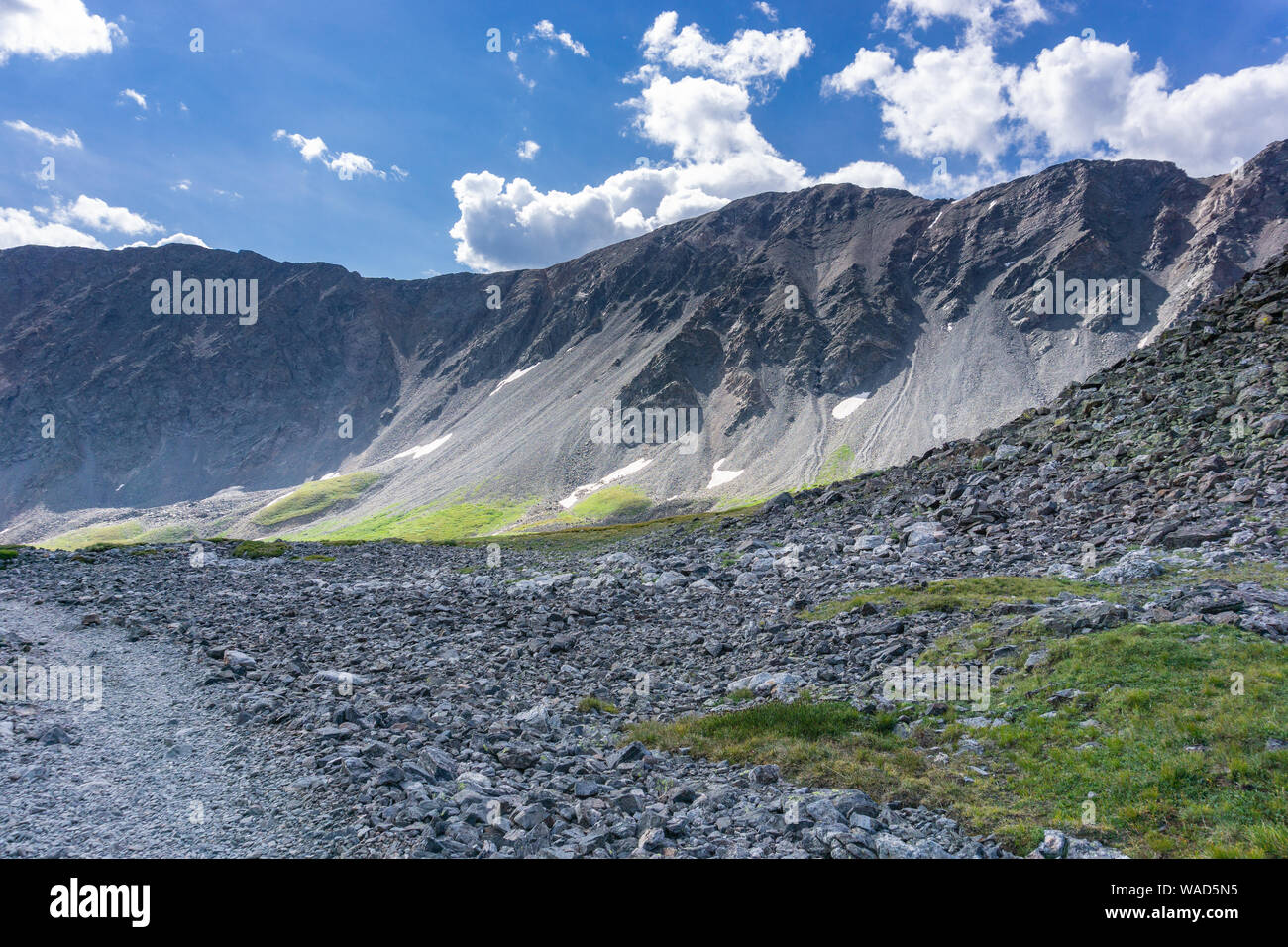 Talus and broken rocks line alpine trail up to Gray's Peak, Colorado ...