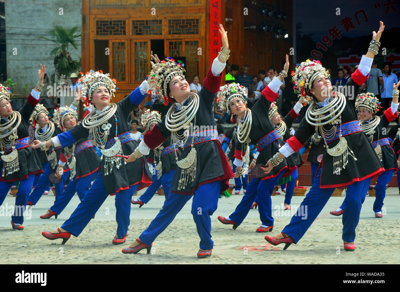 Chinese people of Dong ethnic group dressed in traditional costumes ...