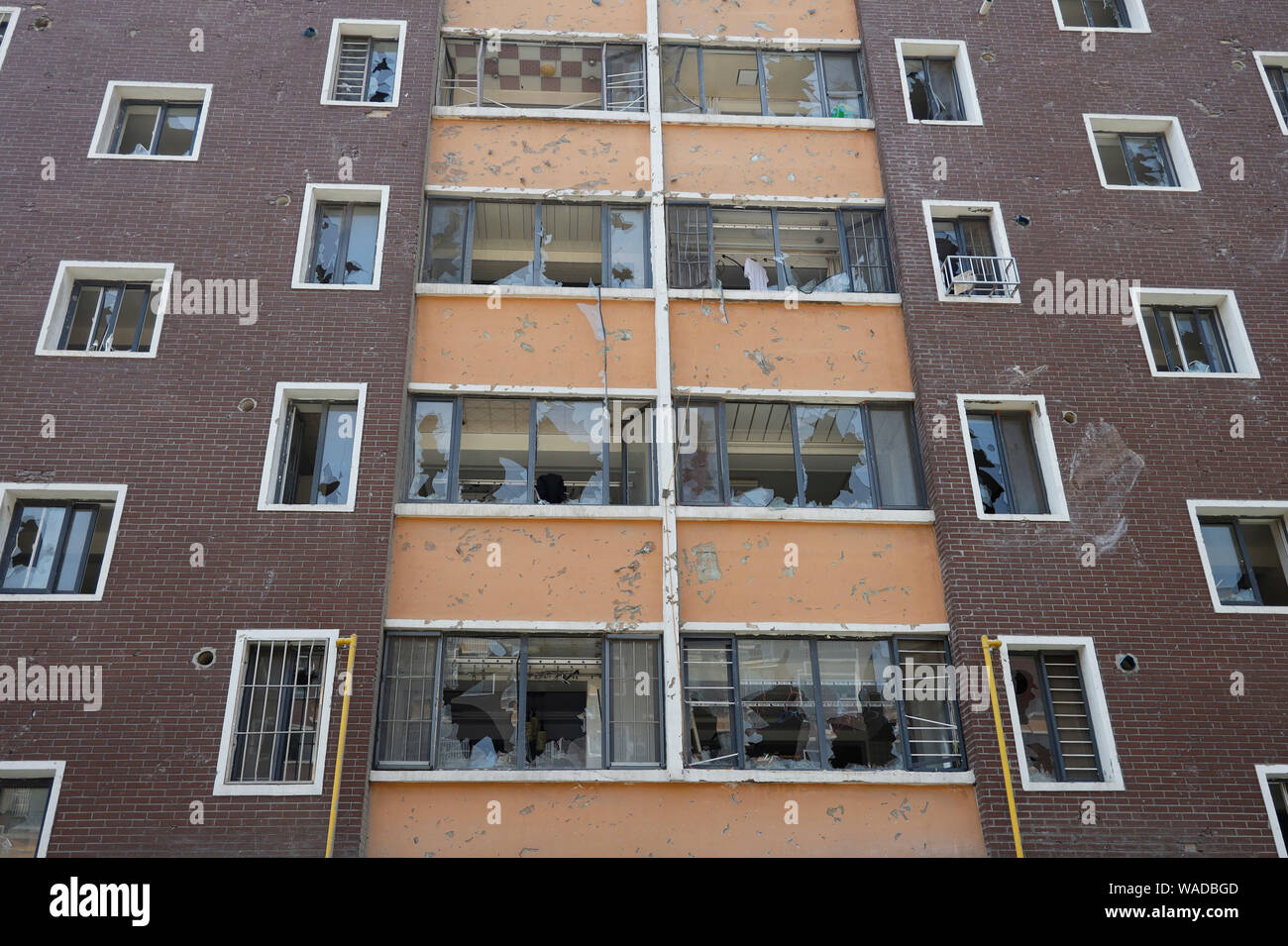 A residential building is damaged by strong wind caused by a tornado on ...