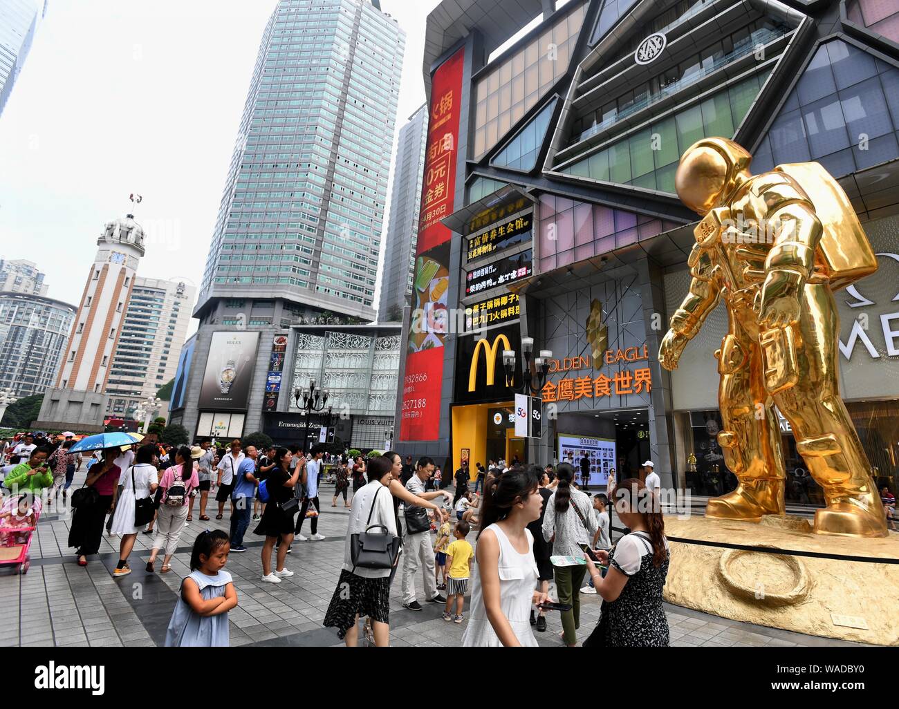 A huge sculpture featuring shape of an astronaut is displayed in ...