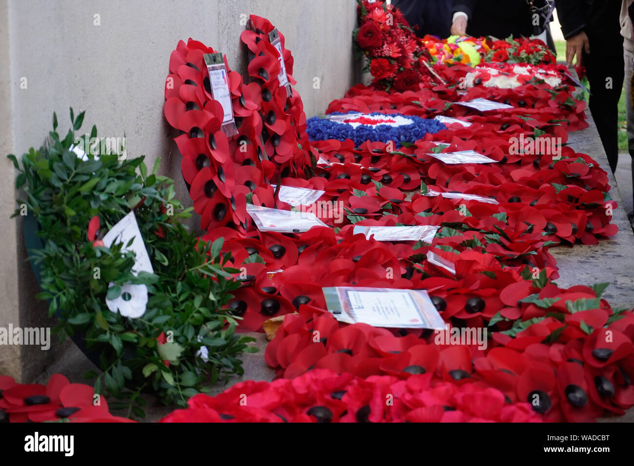 Leicester, United Kingdom - November 11 2018: Poppy Wreaths laid at the ...