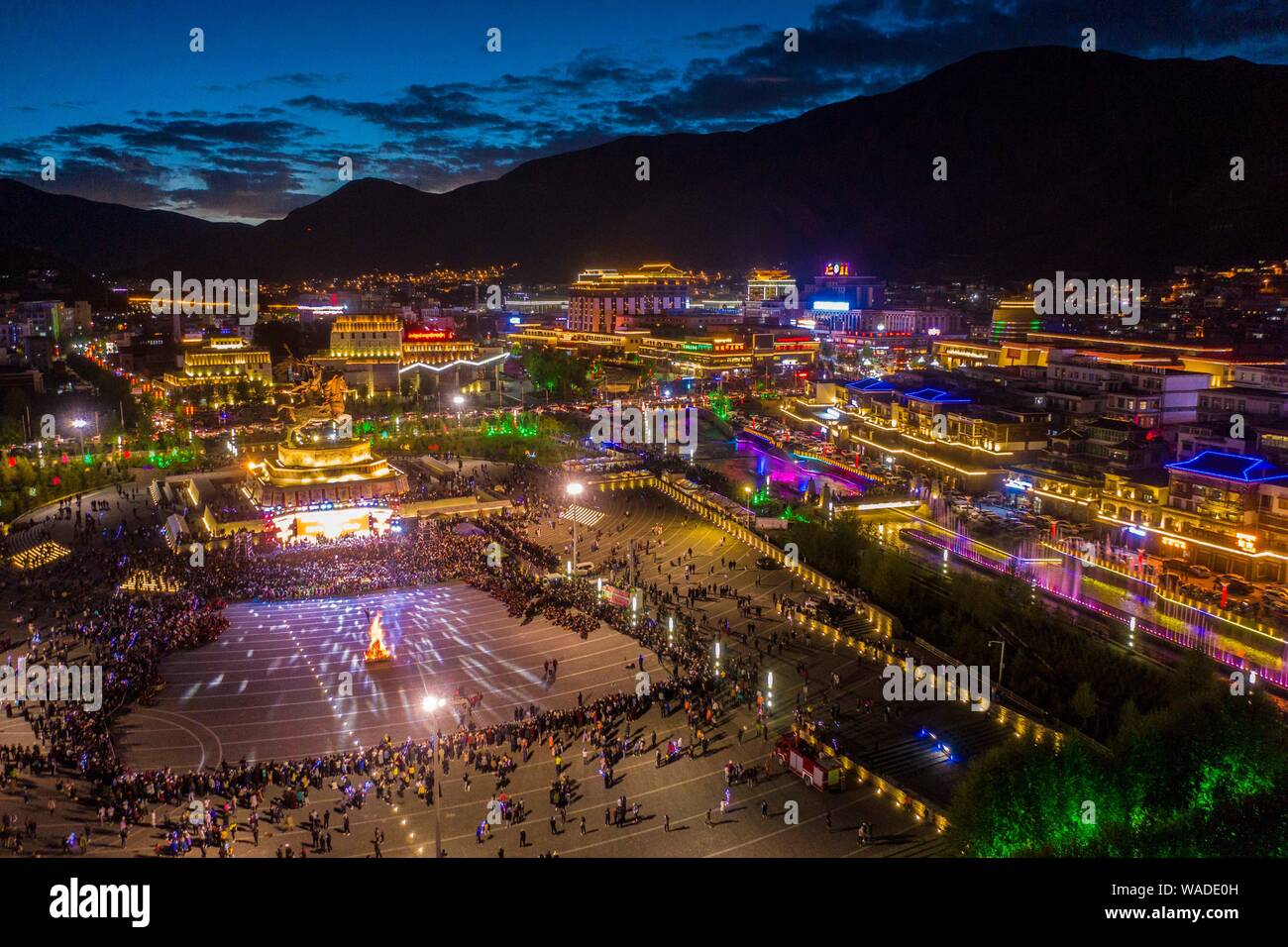 Chinese people of Tibetan ethnic group gather at a bonfire party to ...