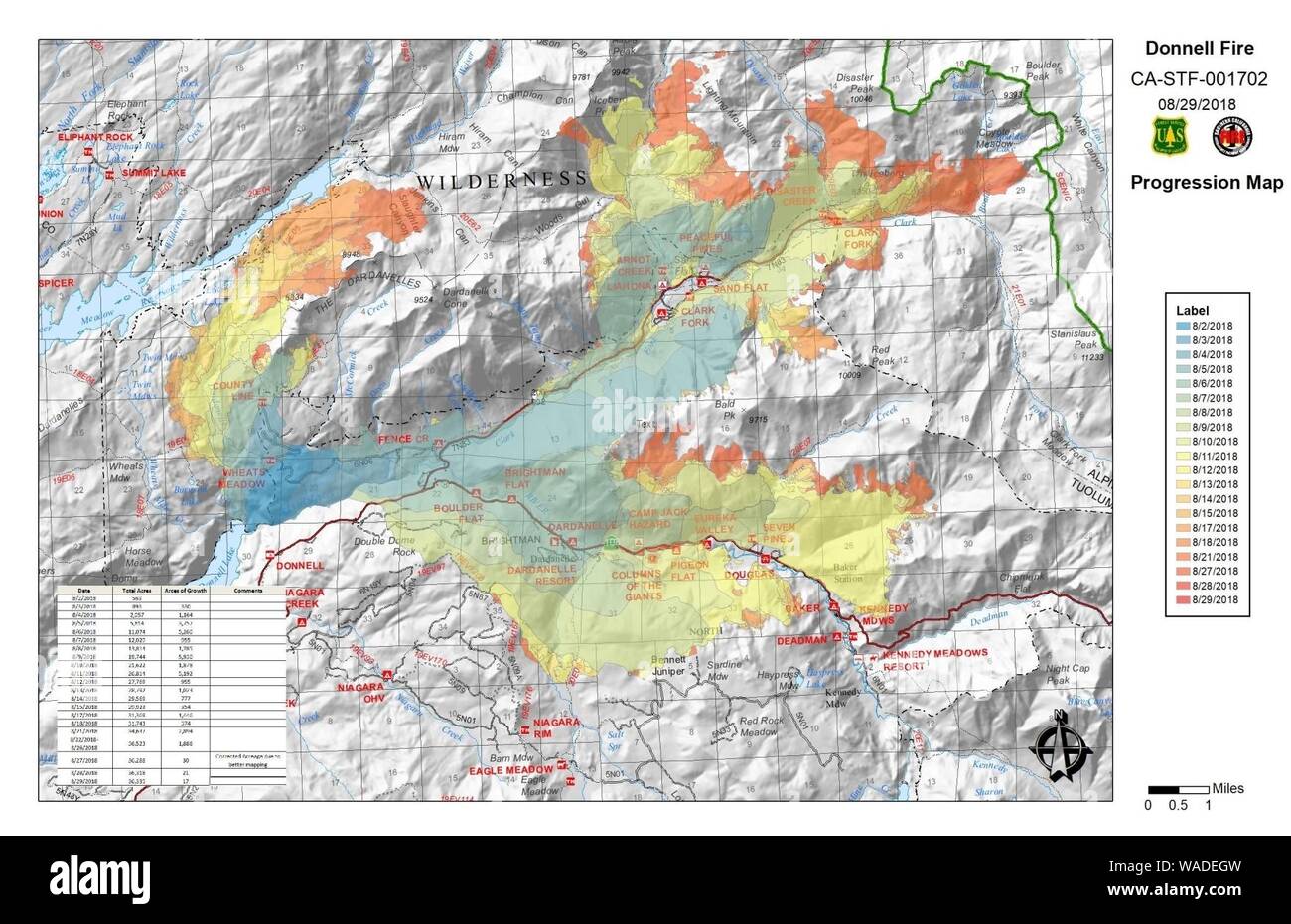 Donnell Fire Progression Map Stock Photo - Alamy