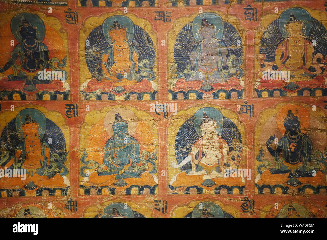 Thangka of Buddha is displayed during the exhibition of Treasure ...