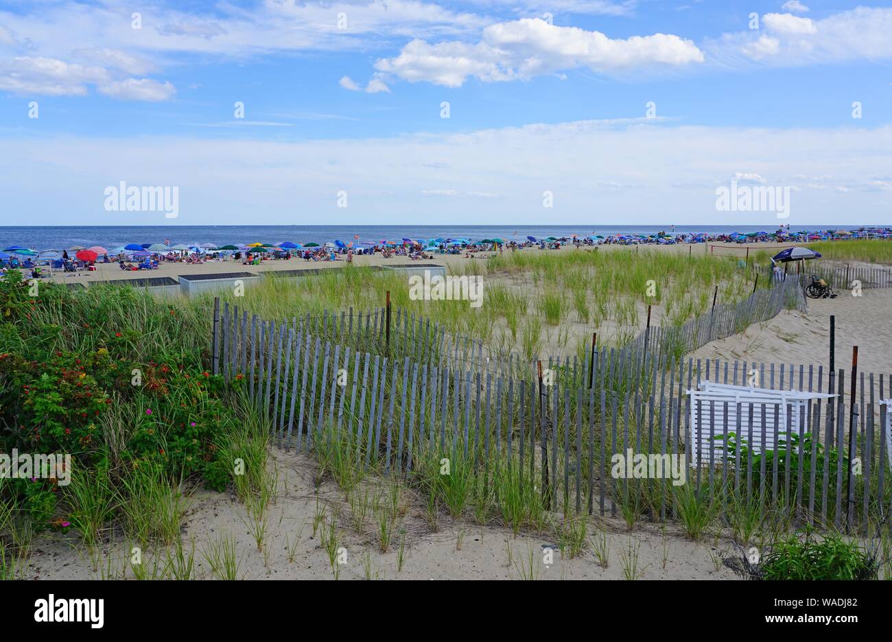 OCEAN GROVE, NJ -10 AUG 2019- View of the beach in Ocean Grove, a town ...