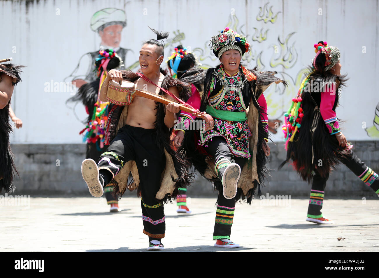 Yi People sing and dance during intangible cultural heritage ...