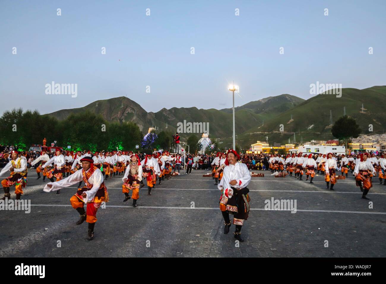 Chinese people of Tibetan ethnic group gather at a bonfire party to ...