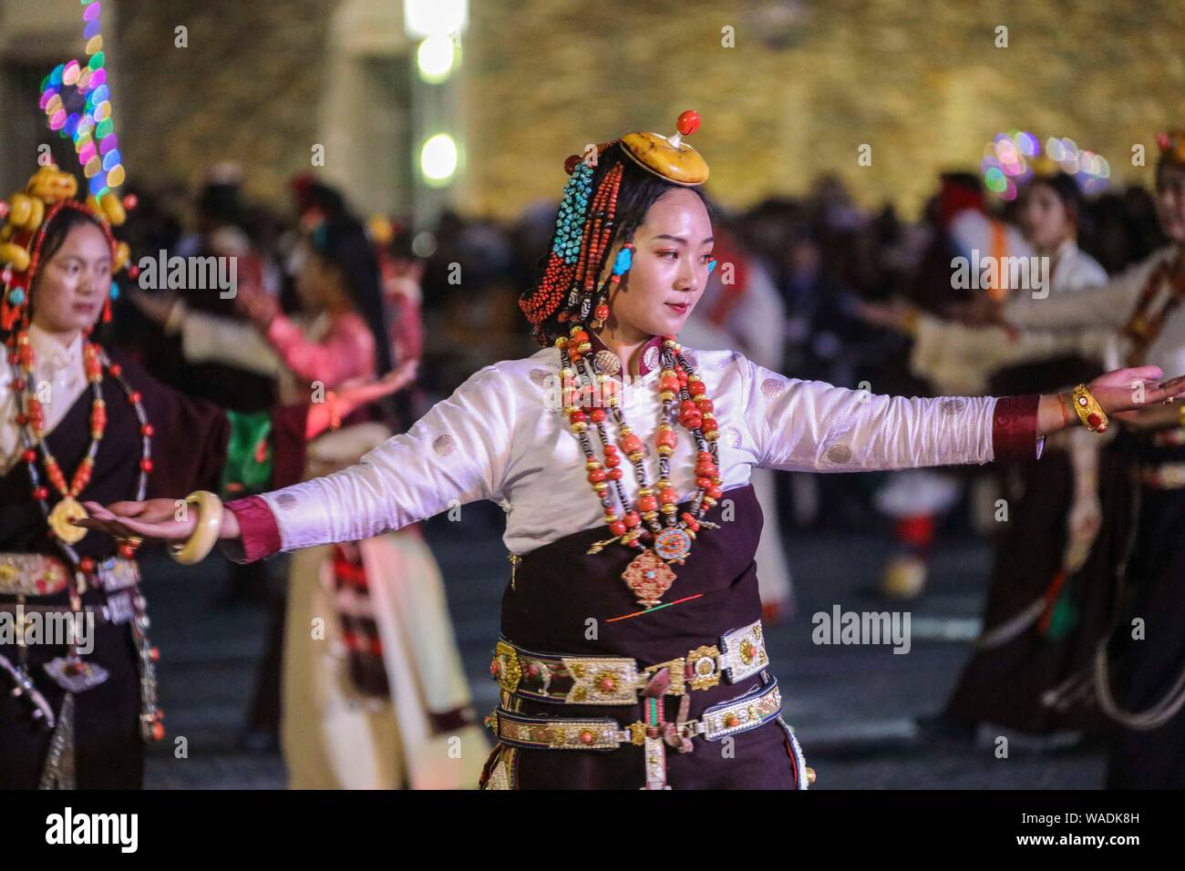 Chinese people of Tibetan ethnic group gather at a bonfire party to ...